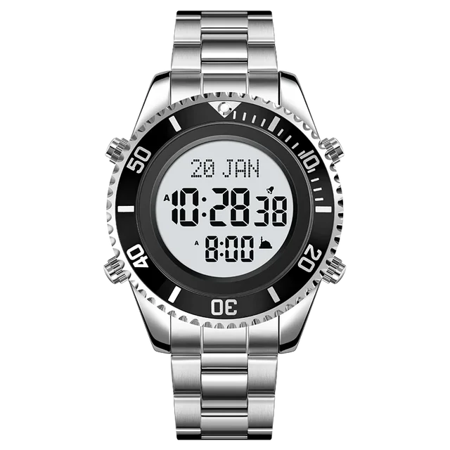 SKMEI 2141 Stainless Steel Digital Watche Muslim Azan Prayer Compass ...