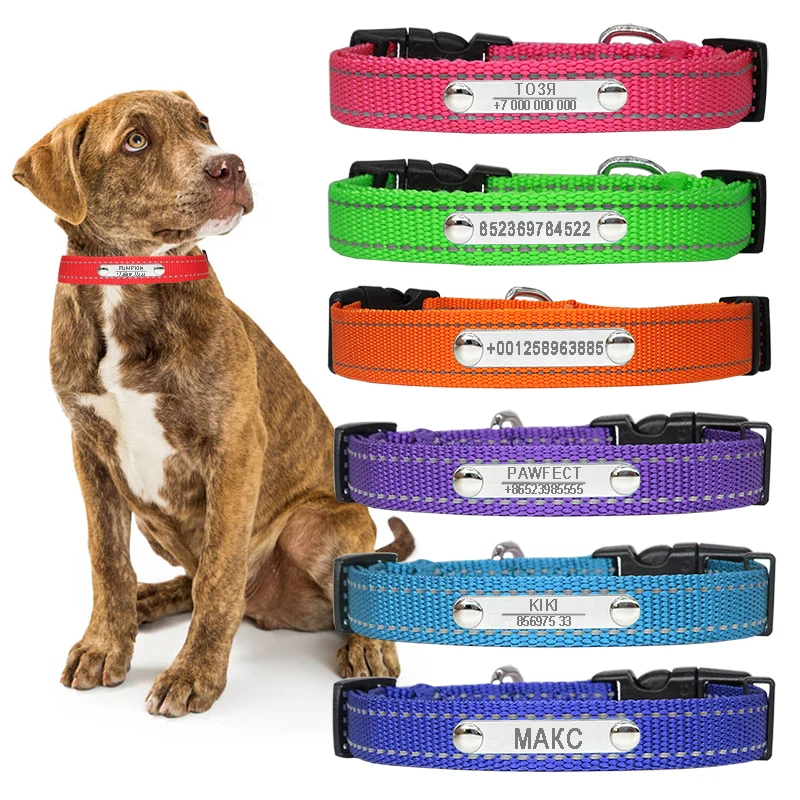 ID-Tag-Personalized-Reflective-Nylon-Dog-Collar-Pet-Cat-Engraving-Name ...