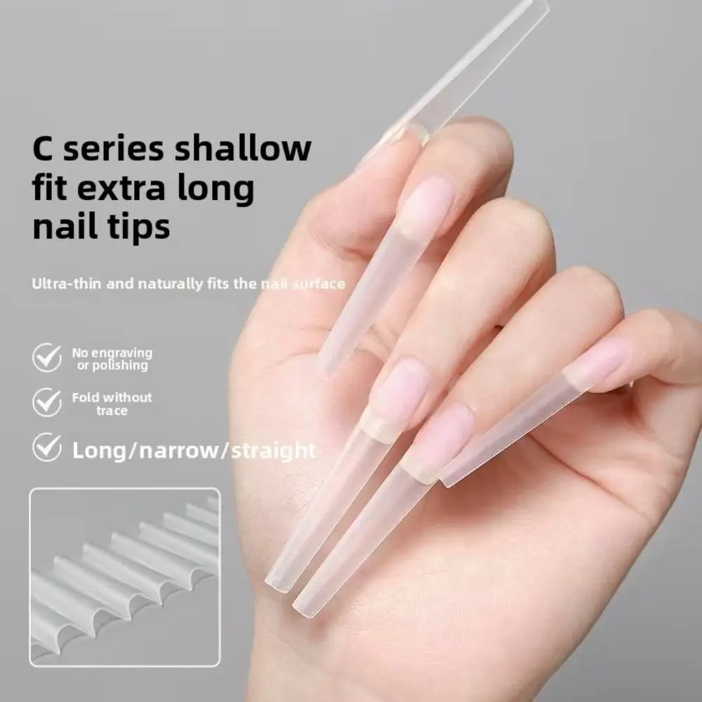 New Coffin Shape Sandwich Nail Forms Extra Long C Curve Nail Tips Clear ...