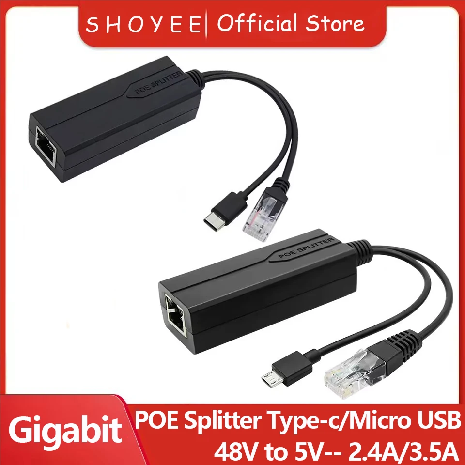 POE Splitter 48V to 5V Micro USB tpye-C 100Mbps and1000Mbps Gigabit POE ...