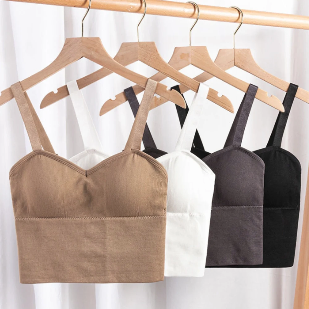 Women-Top-With-Bra-Crop-Tops-Solid-Color-Camisole-Sleeveless-Bras ...