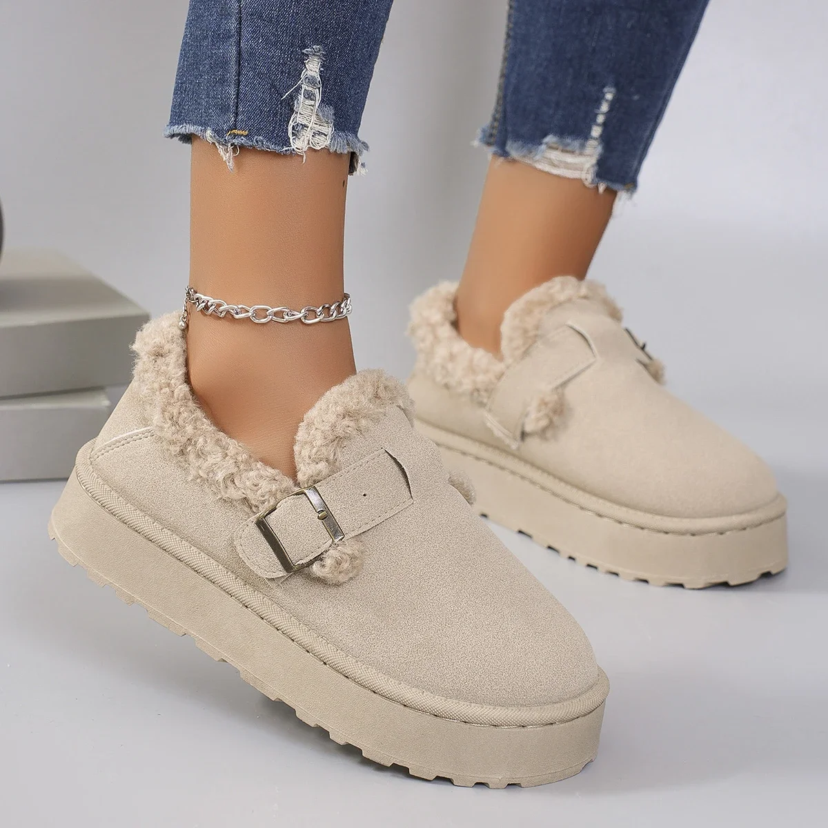 New-Winter-Women-s-Shoes-Boken-Shoes-Plush-Fashion-Retro-Bean-Shoes ...