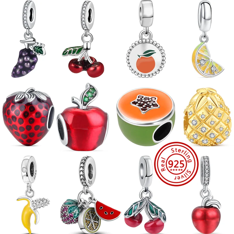 Abalorio-de-plata-925-para-pulsera-Pandora-Charms-de-cereza-naranja-lim ...