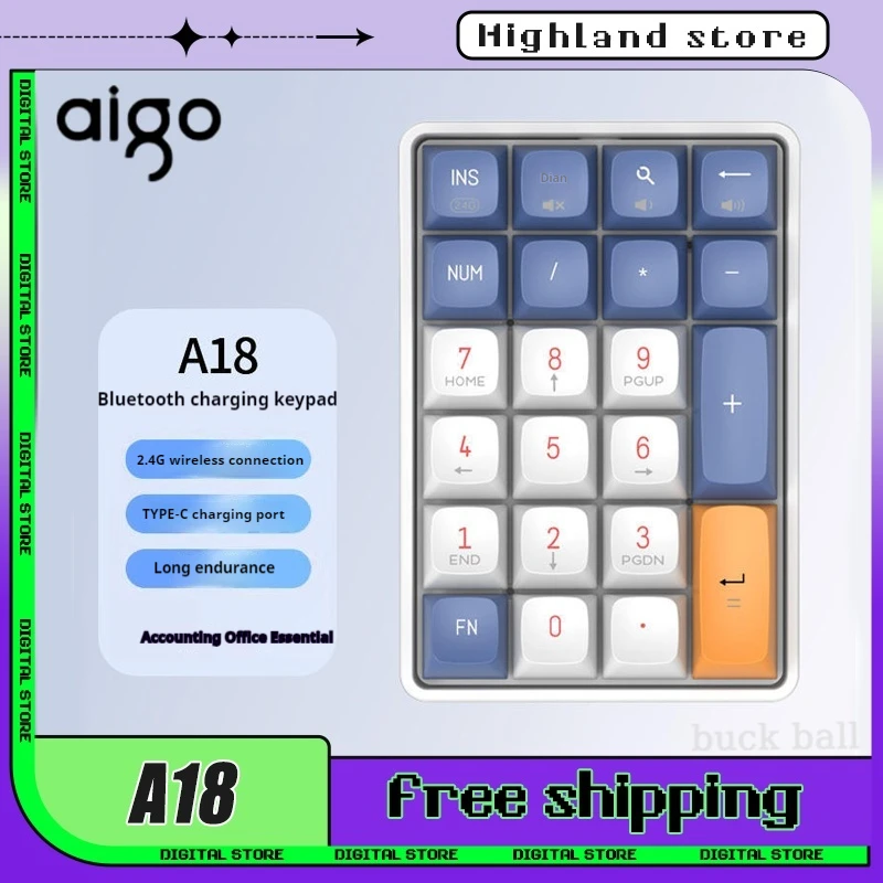 Aigo-A18-Number-Keypad-22keys-Wireless-Custom-Keyboard-2-Mode-Mini ...