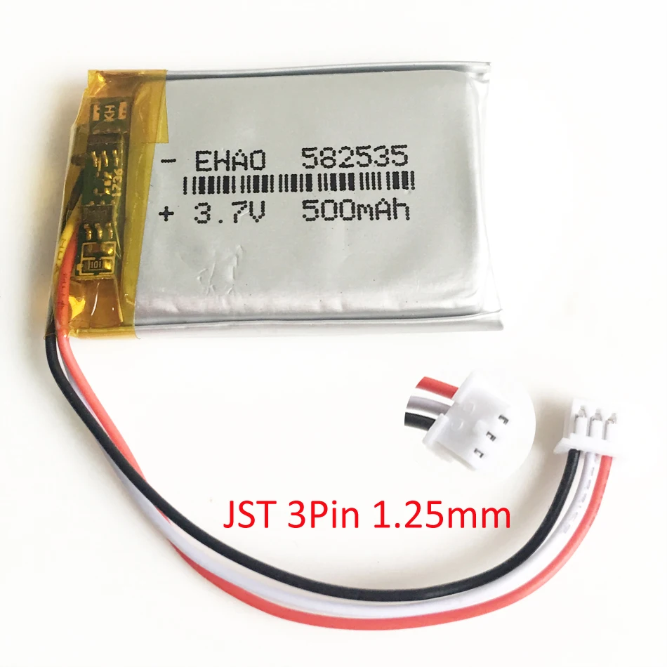 3.7V 500mAh Lithium Polymer LiPo Rechargeable Battery 582535 + JST 1 ...