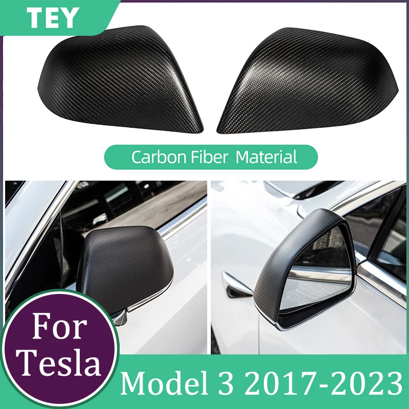 Tey 2pcs/set Carbon Fiber Car Mirror Cover For 2020 Tesla Model3 Side ...
