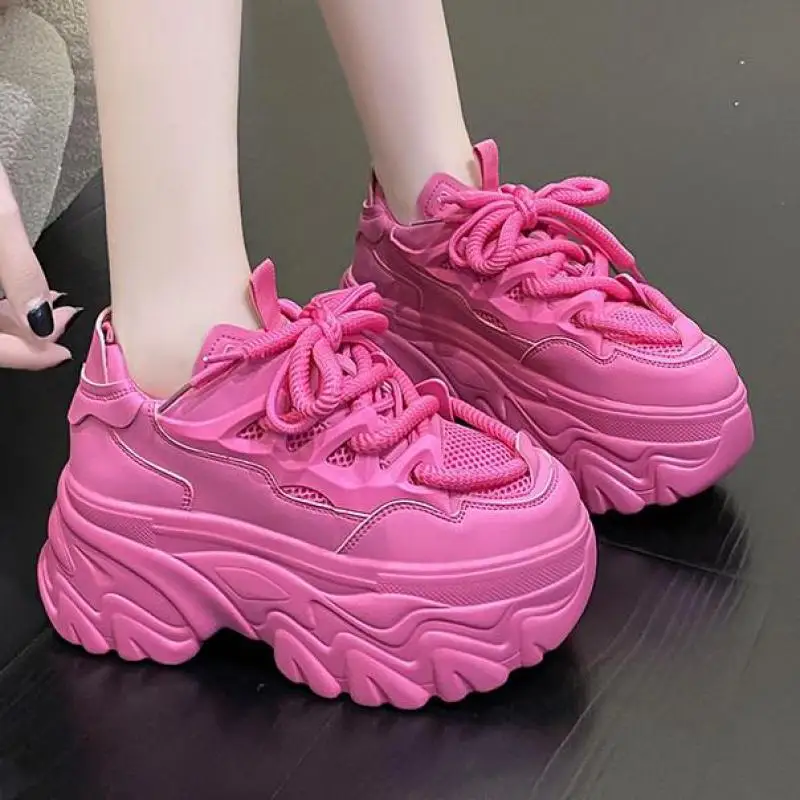 Pink-Women-High-Platform-Sneakers-Thick-Sole-Breathable-Chunky-Shoes ...