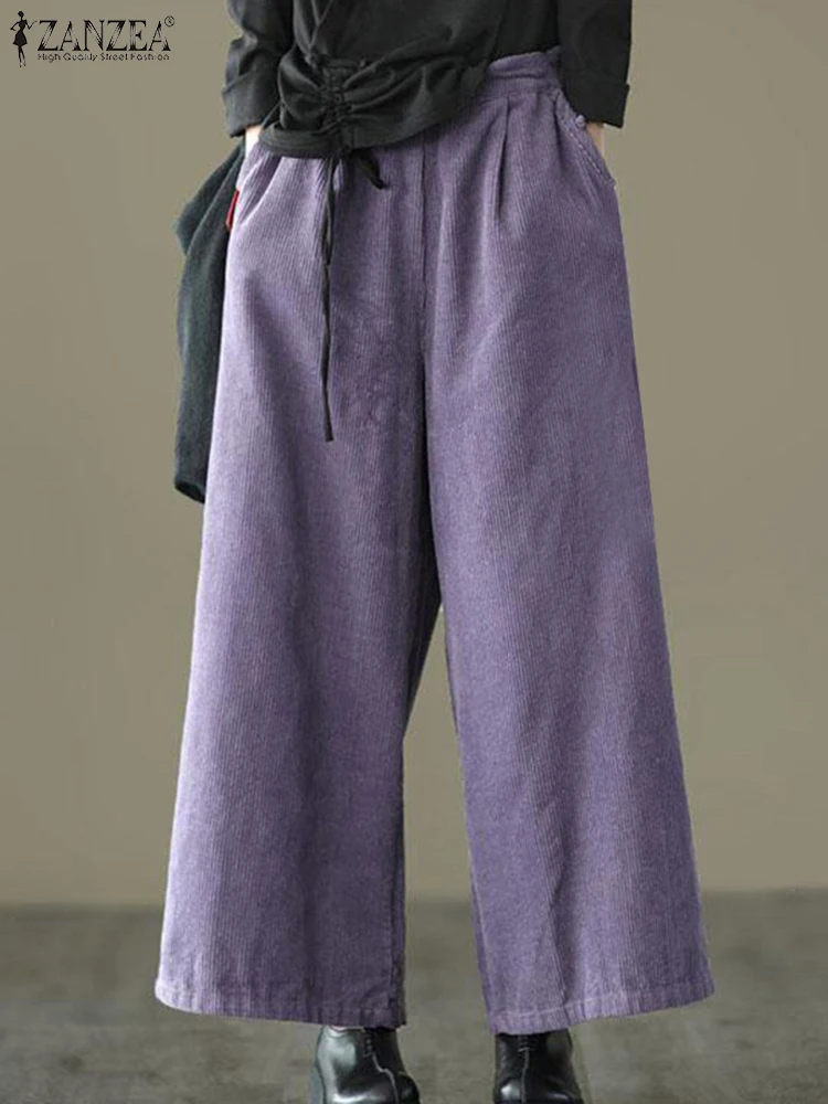 ZANZEA-Oversized-Baggy-Pants-Women-Corduroy-Long-Pants-Autumn-Elastic ...