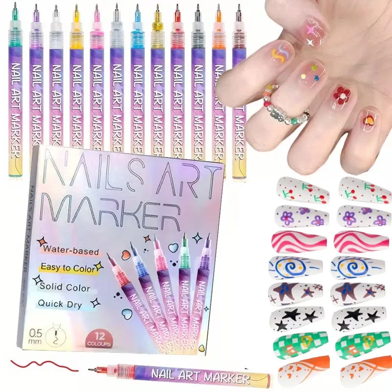 12pcs/Set Nail Art Graffiti Pen Nail Marker Drawing Abstract Lines Fine ...