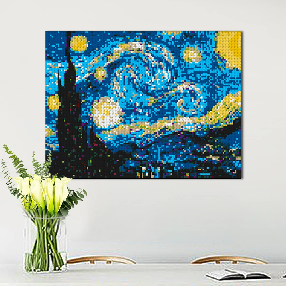 Van Gogh DIY Pop Pixel Art Starry Night Mosaic Painting by Building ...