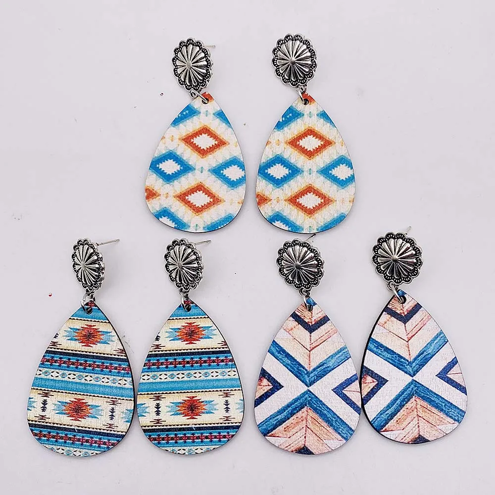 Vintage-Aztec-Pattern-Wood-Earrings-for-Women-New-Western-Folk-Style ...