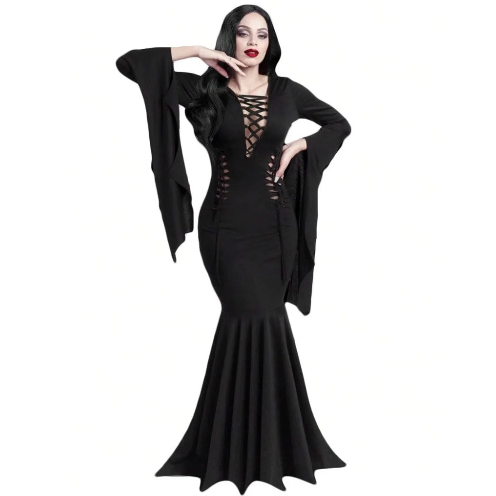 Medieval Vampire Black Lace Up Gown Robe For Women Sexy Witch Ghost ...