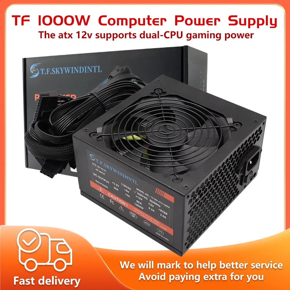 1000W ATX PC Power Supply 220V Max 1200W Game Computer Server PSU 20 ...