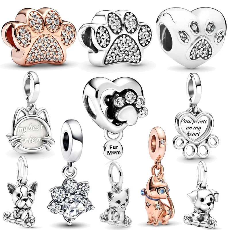 PANDORA-New-925-Sterling-Silver-Cute-Pink-Kitten-Dog-Paw-Pendant-Charm ...