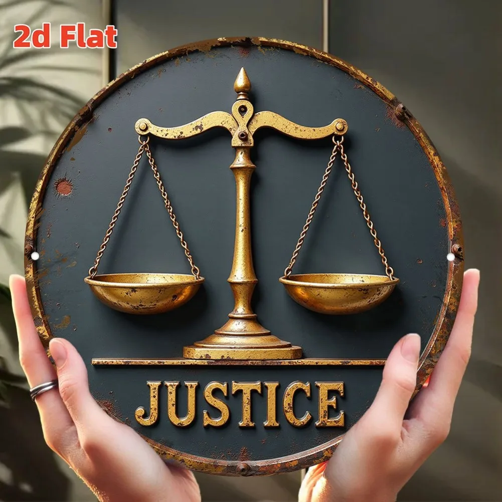 7.79x7.79" 2D Flat Vintage Justice Scales Metal Wall Art - Rustic ...