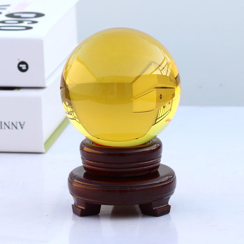 Gold-Crystal-Ball-with-Wooden-Stand-Artificial-Glass-Magic-Healing ...