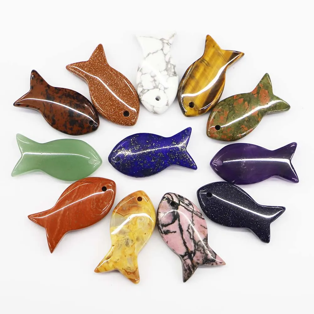 Natural Stone Fish Shape Pendant Amazonite Fluorite Rhodonite Howlite ...