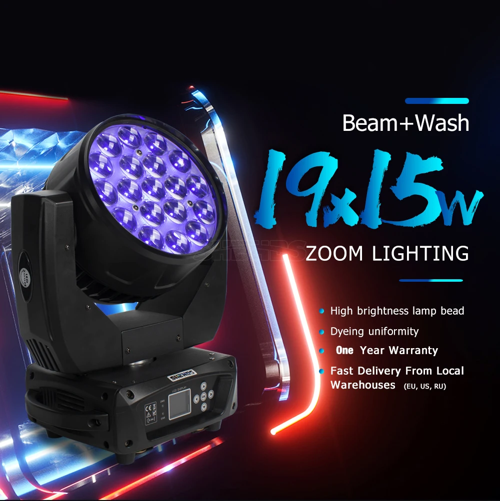 SHEHDS светодиодный Beam + Wash 19x15W RGBW Zoom Lighting для ...