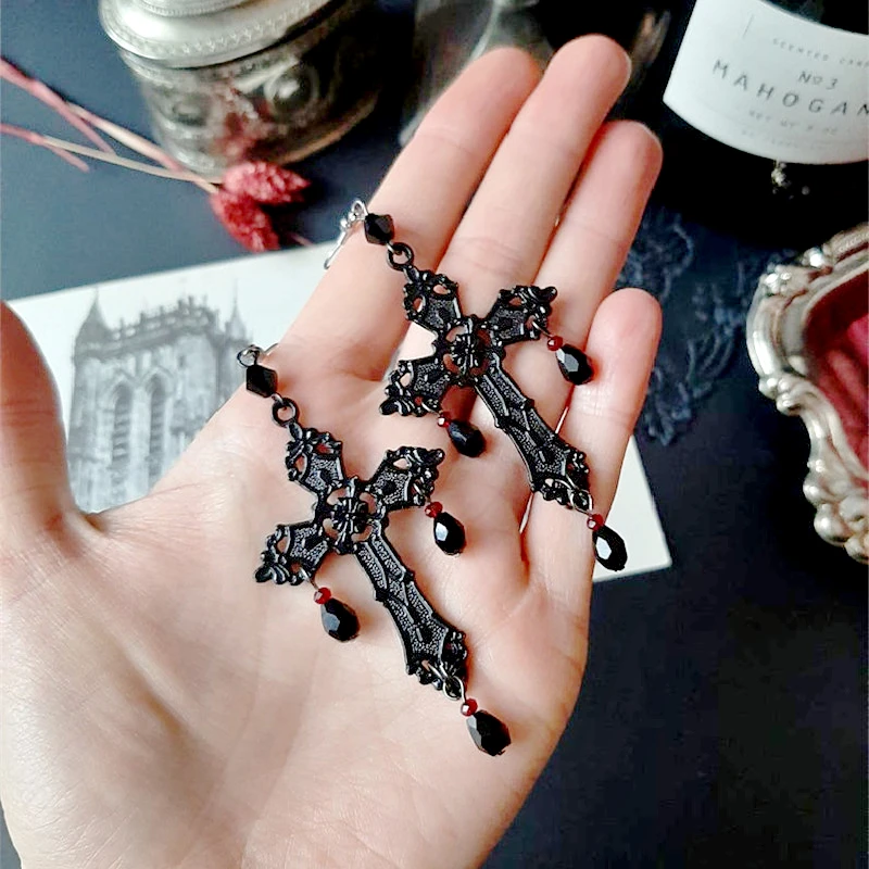 Gothic-Punk-Black-Cross-Earrings-for-Men-and-Women-High-Quality-Metal ...