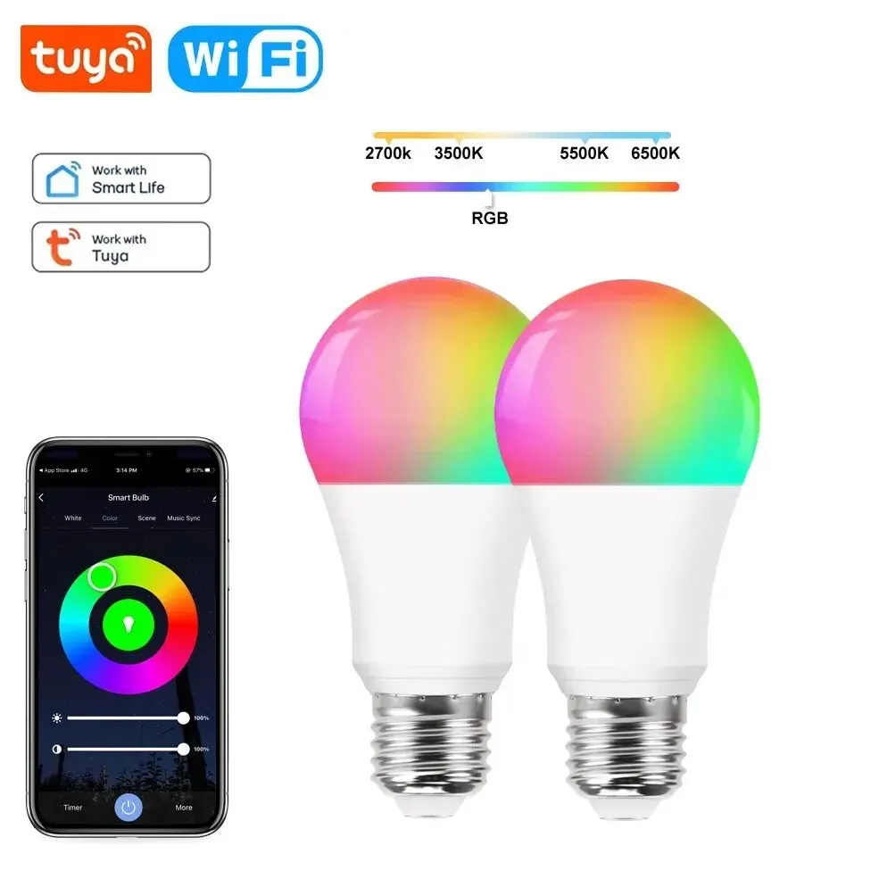 LED-Light-Bulbs-E27-Wifi-Bluetooth-RGB-85-265V-Tuya-Smart-Light-Lamps ...