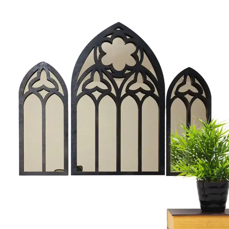 Gothic-Church-Window-Mirror-Wooden-Frame-Decorative-Wall-Mirror-Black ...