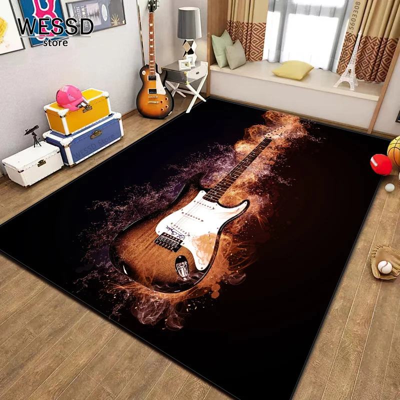 Rectangular-Carpets-With-Guitar-Music-Pattern-Youth-Bed-Down-Carpet ...