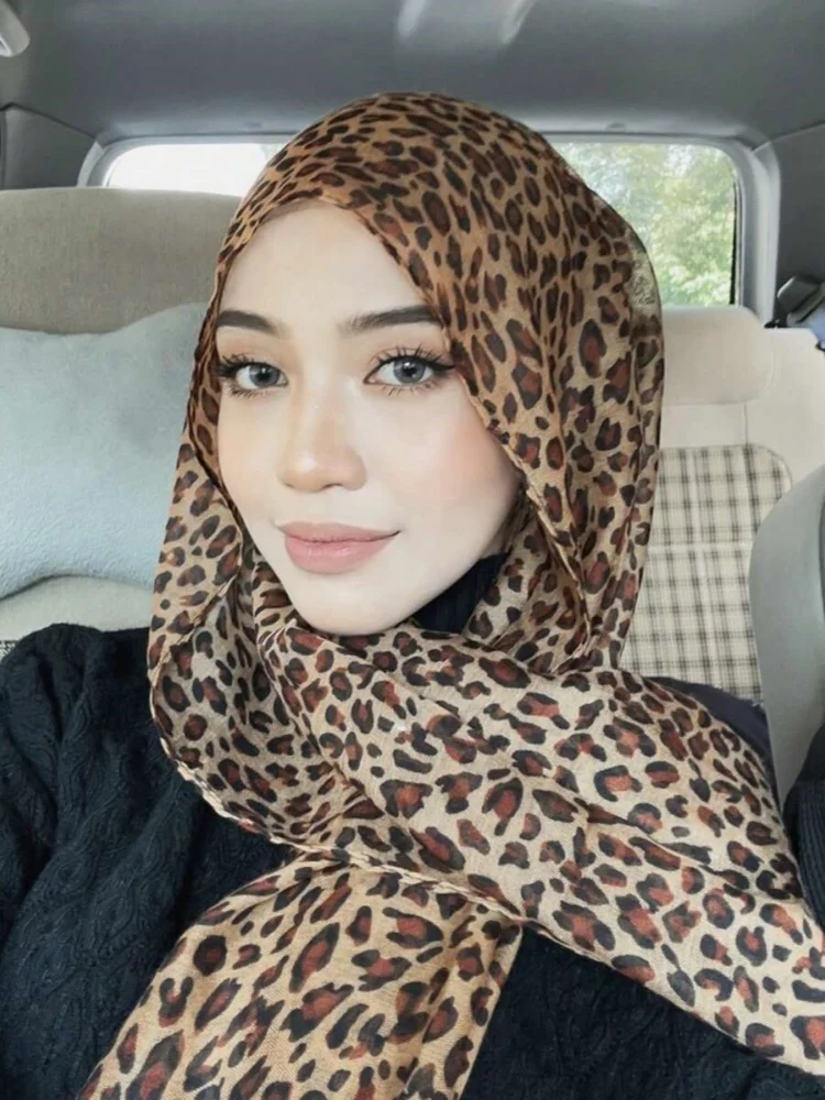 1pc Women Chiffon Classic Leopard Print Scarf Fashionable Comfortable ...
