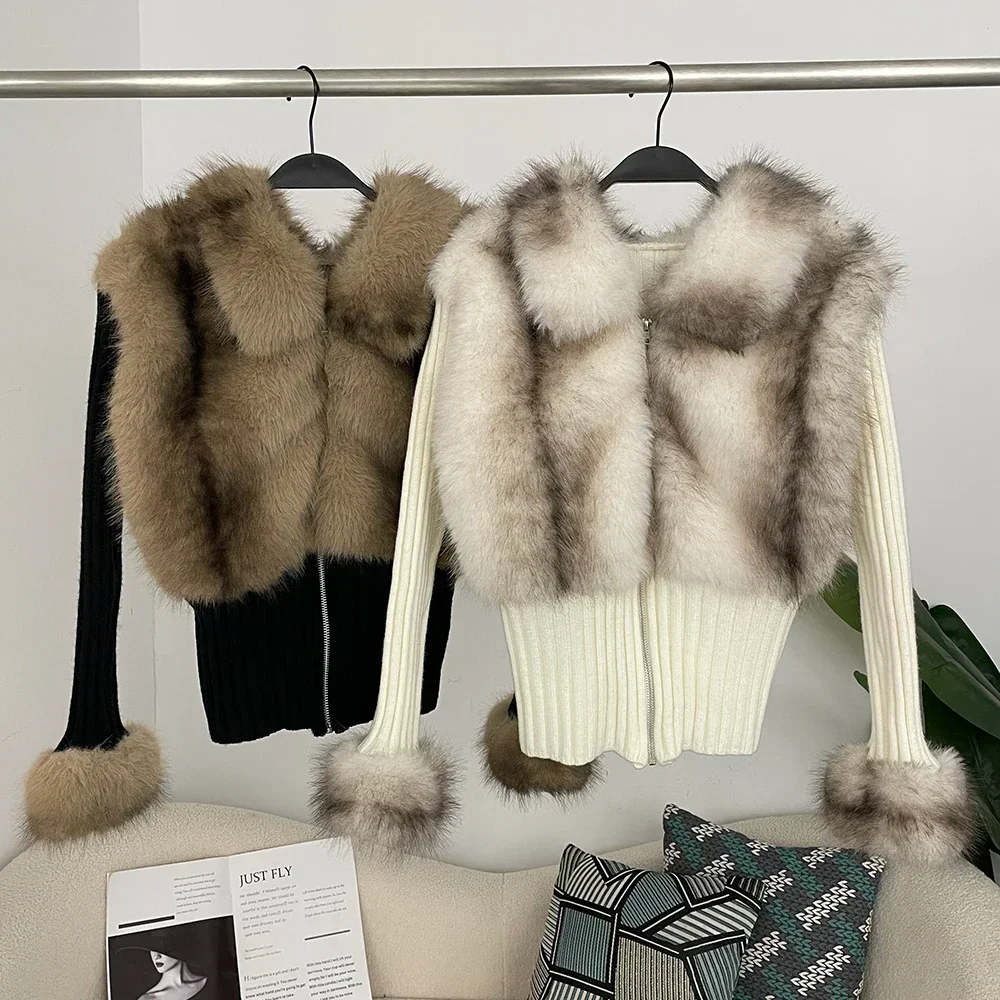 OFTBUY Knitwear Patchwork Eco-Friendly Fur Sweater Women Long Sleeve ...