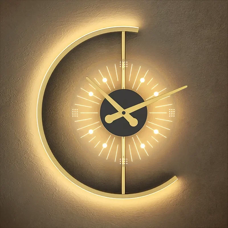 Modern LED Clock Wall Lamp Living Room Bedroom Corridor Attic Golden ...