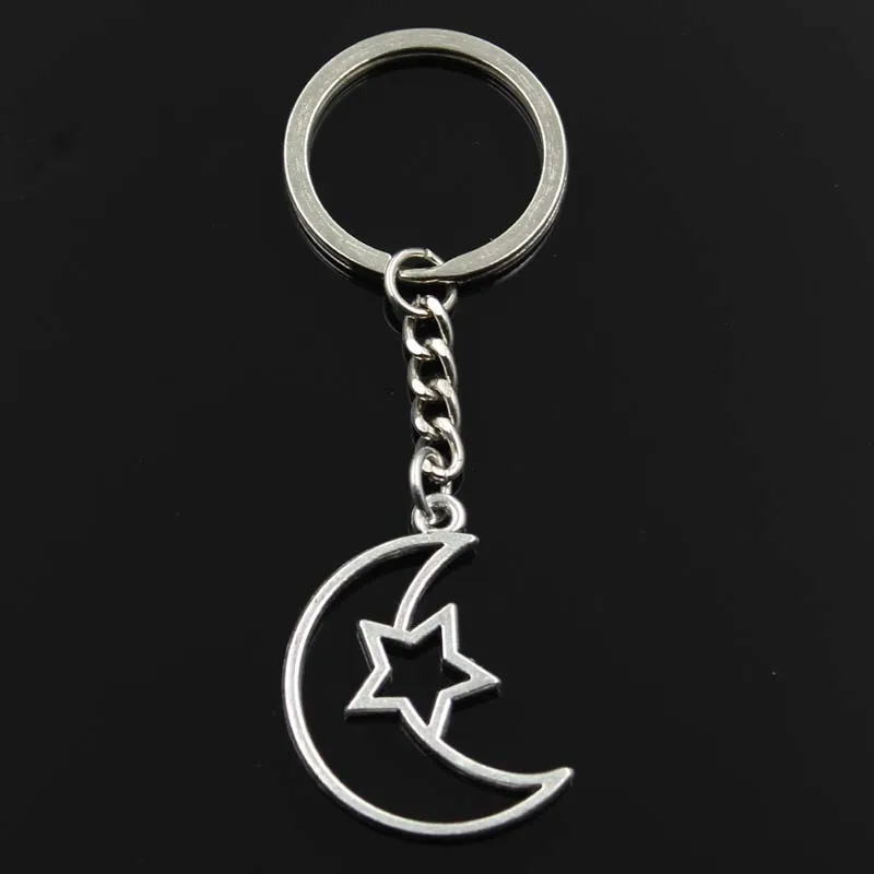 New Fashion Keychain 36x25mm Hollow Moon Star Pendants DIY Men Silver ...