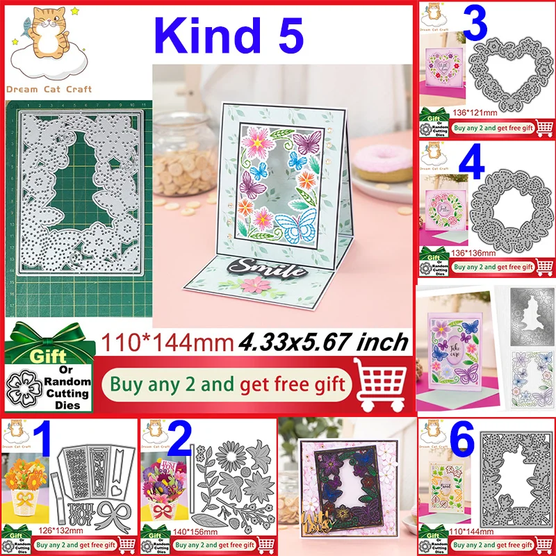 (6 Kinds) Butterflies Rectangle Metal Cutting Dies Stencils for DIY ...