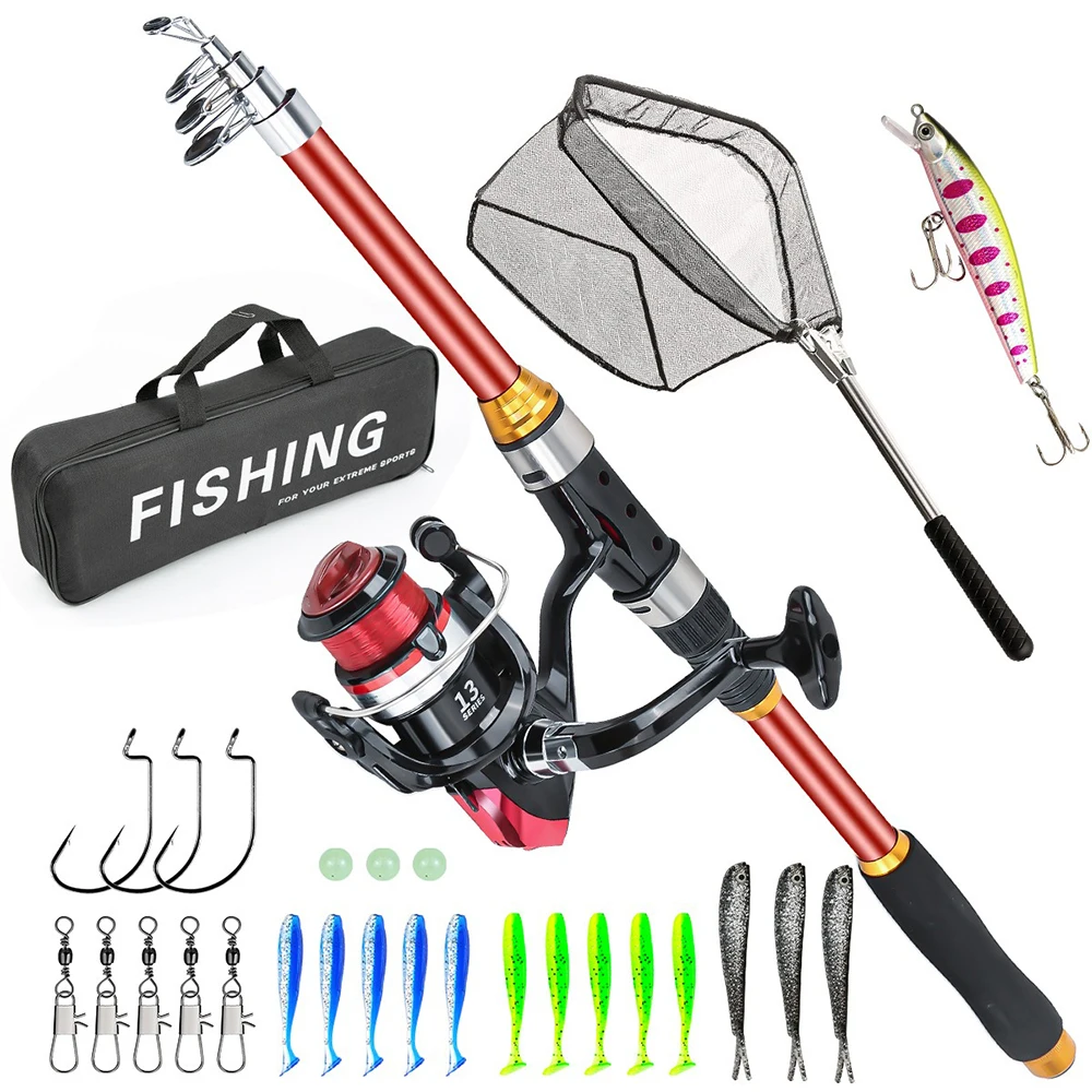 Telescopic Fishing Rod & Net Combo 1.8-3m Carbon Fiber Ultra-Light Kit ...