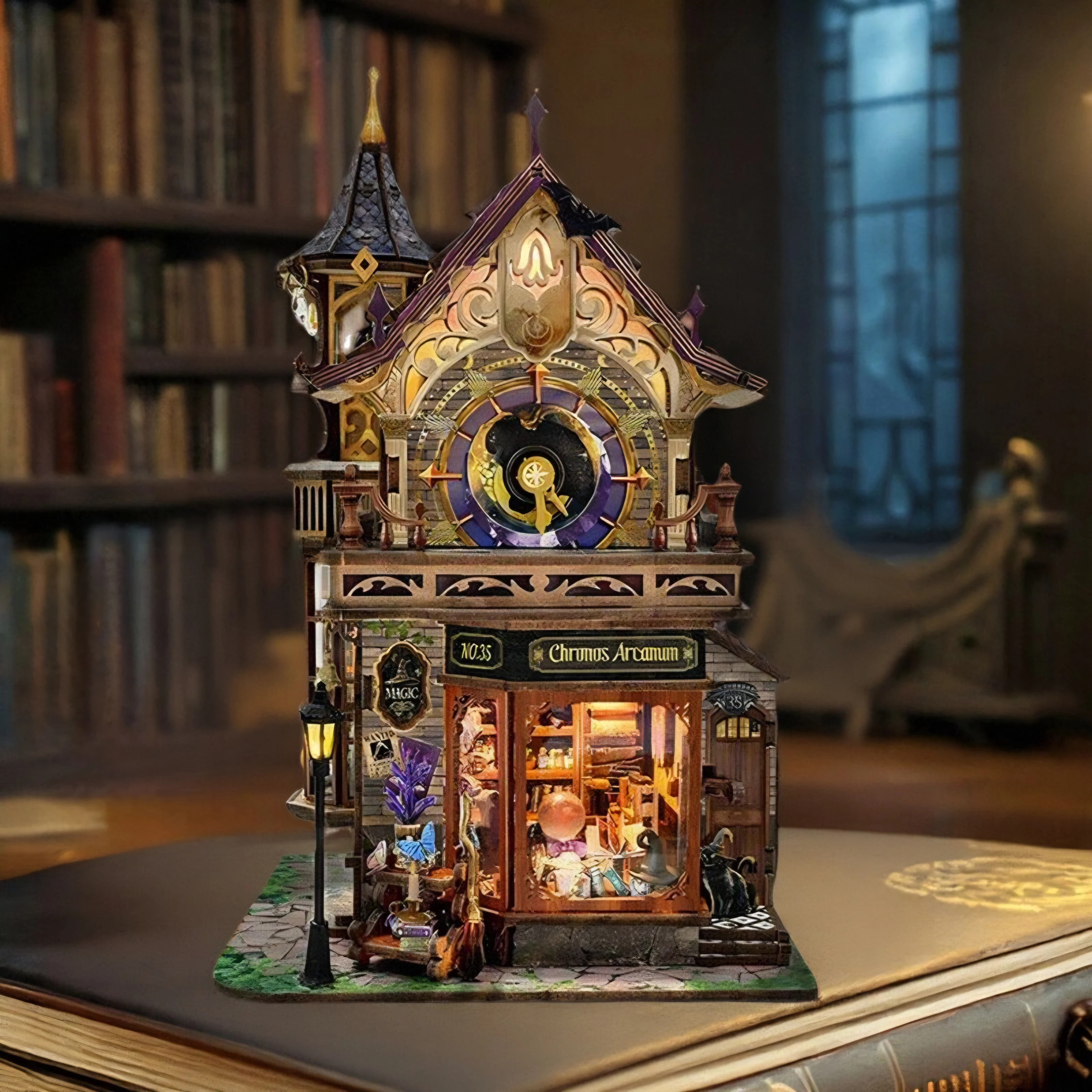 NEW DIY Wooden Time Magic Club Casa Figurines Miniatures With LED Light ...