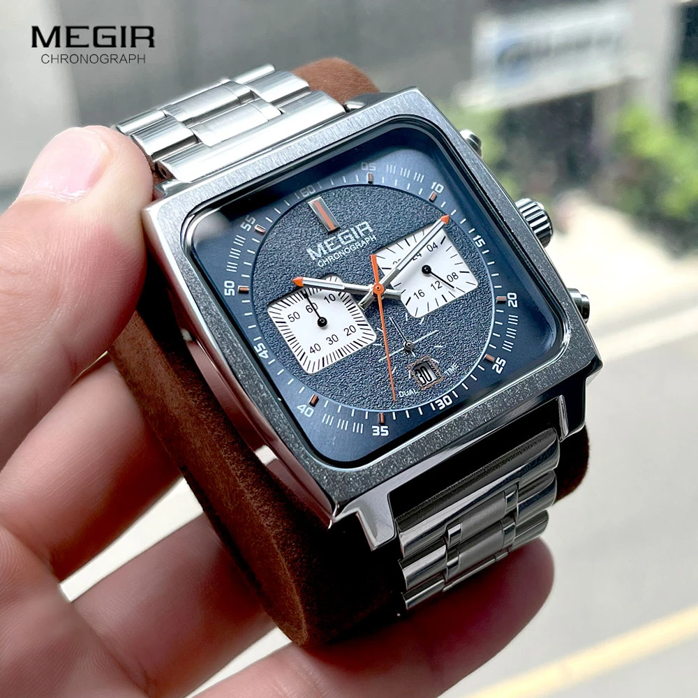 Megir Sport Quartz Watch Men Silver Blue Chronograph Dress Wristwatch ...