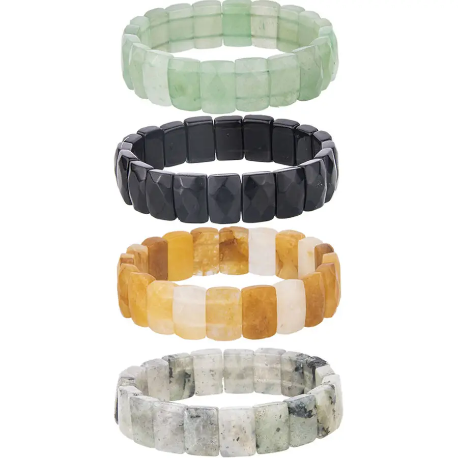 New-natural-crystal-rectangular-stone-hand-cut-agate-bead-bracelet-for ...