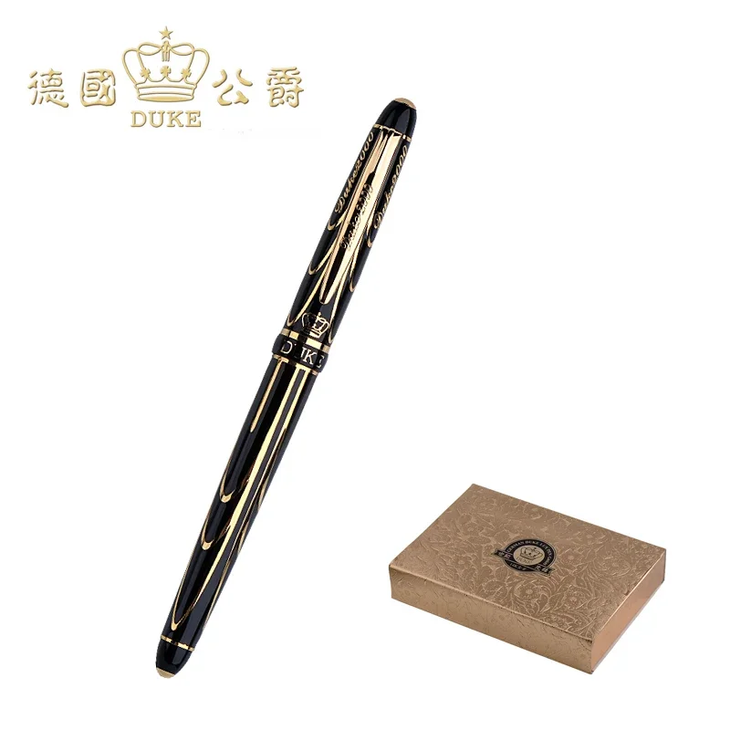 High-end-14k-Gold-Pen-Bent-Nib-Art-Fountain-Pen-Duke-Black-Gold-Clip-0 ...