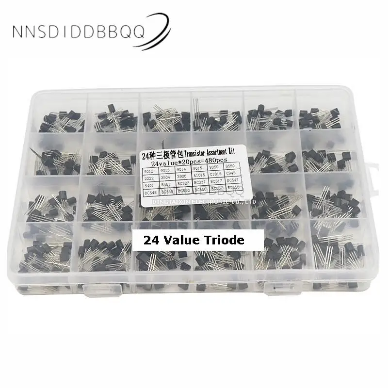 24 Kinds 480PCS TO-92 Triode Transistor Set 8050 8550 3904 5551 5401 ...