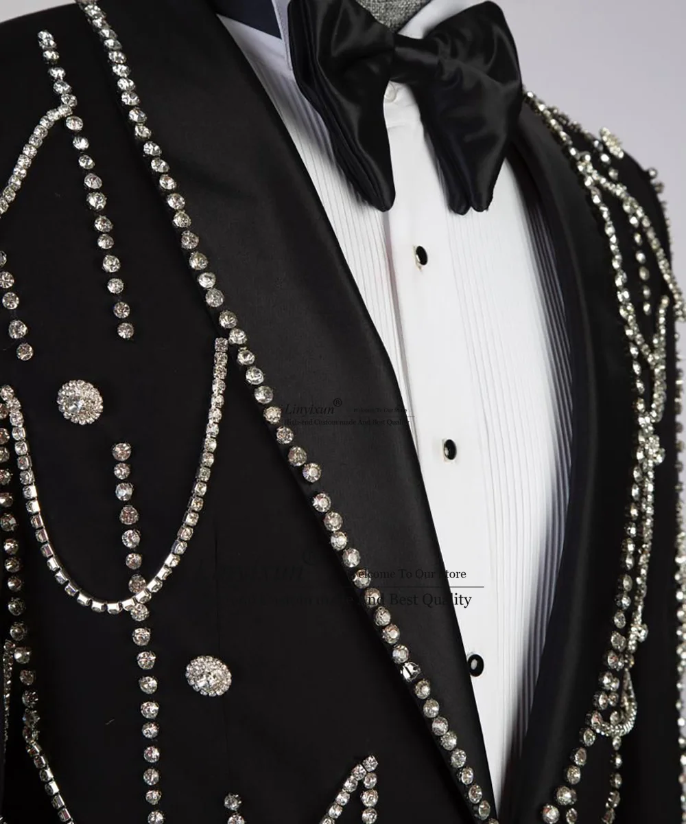 Luxury Metal Embellished Men Suits Notched Lapel Groom Tuxedos Sets W