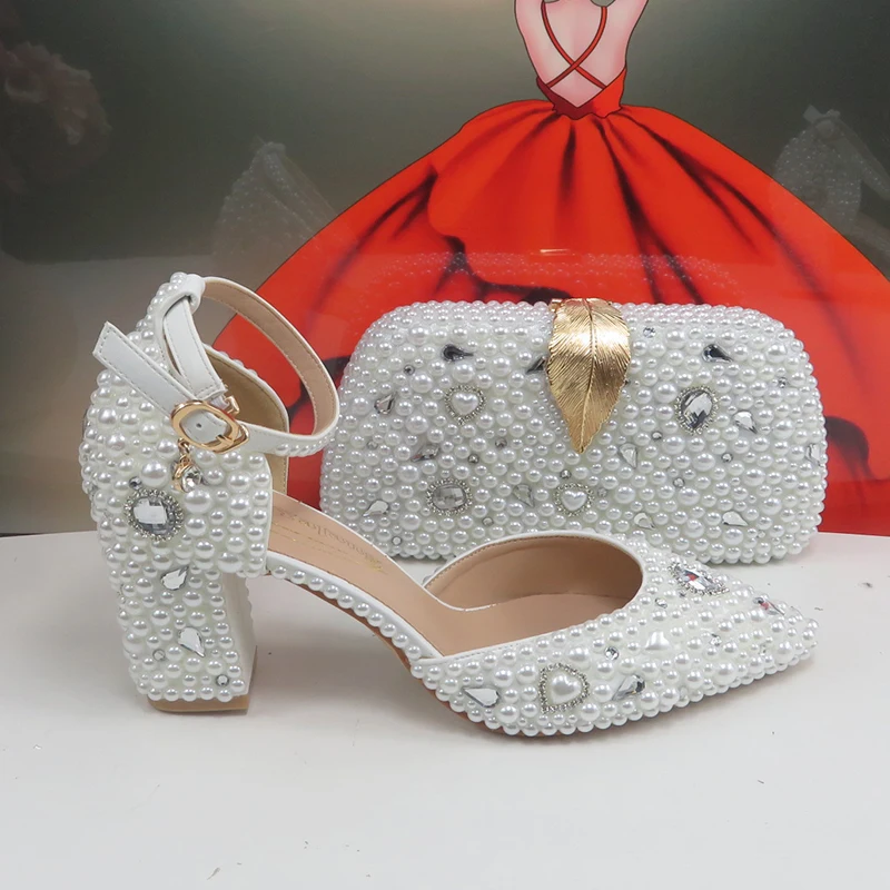 New-models-White-pearl-Women-Bridal-wedding-shoes-and-Bag-Pointed-Toe ...