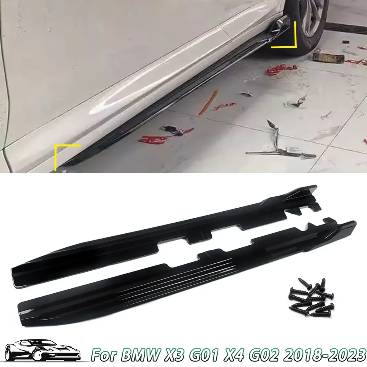 For BMW X3 X3M G01 X4 X4M G02 18-23 Gloss Black Side Skirt Guard ...