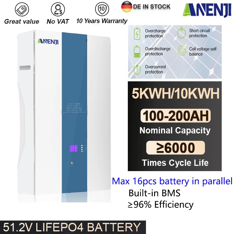 48V-100Ah-200Ah-Powerwall-51-2V-LiFePO4-Wall-Mounted-Battery-Pack-5Kwh ...