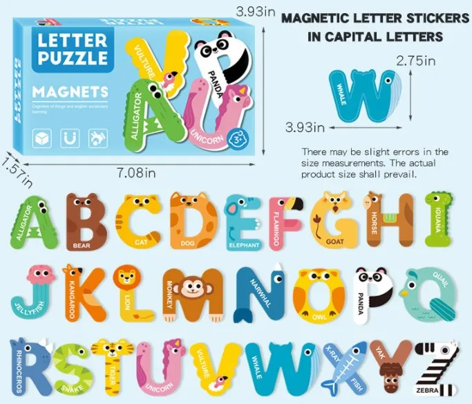 Magnetic Letters Animal Alphabet Fridge Magnets Toddlers Refrigerator ...