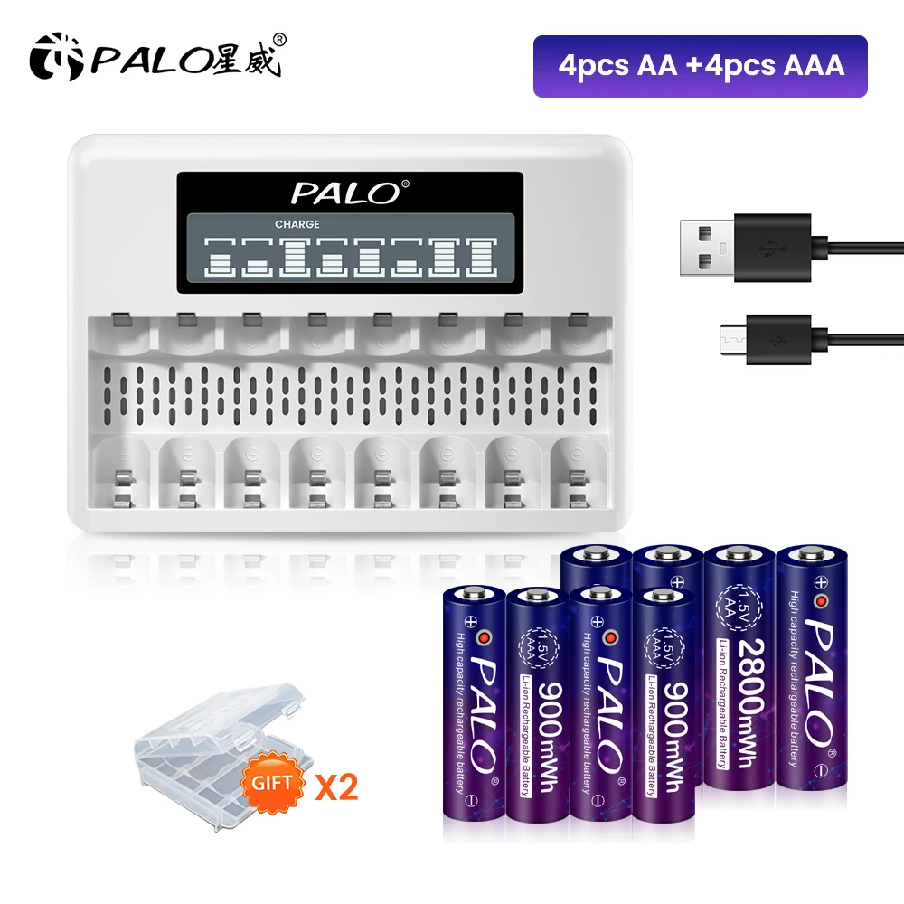 PALO 1.5V AA + AAA 리튬 이온 충전지, AA AAA 리튬 이온 건전지, AAA AA 셀, 1.5V AA AAA 리튬 배터리 충전기 포함| | - AliExpress