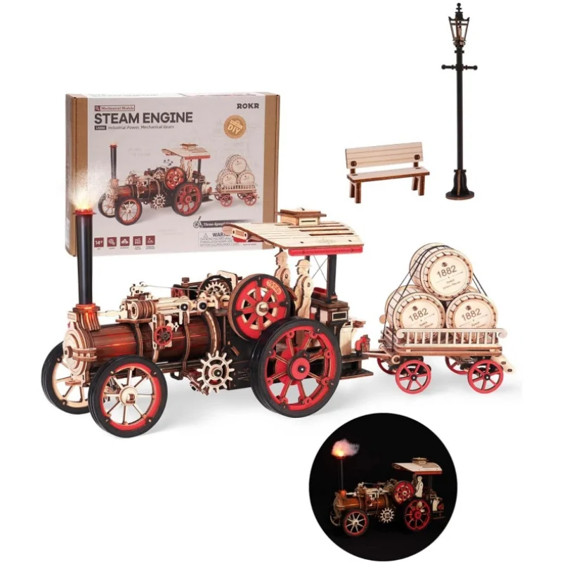 Robotime-rokr-3D-Puzzle-Steam-Engine-Tractor-Model-Kit-Electric-Vintage ...