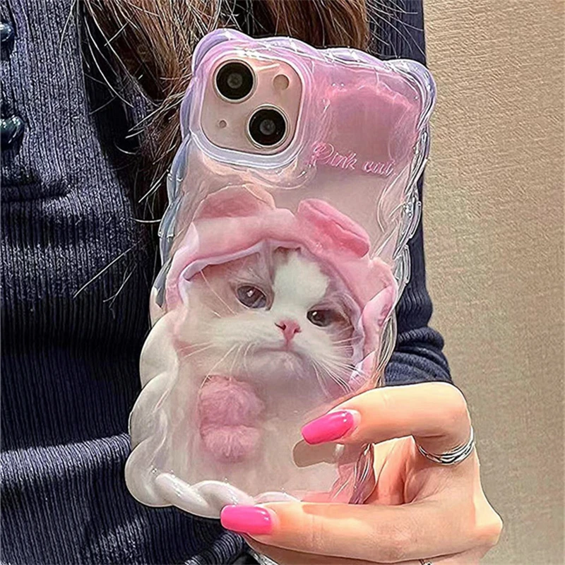 Cartoon-Cute-Pink-Cat-Clear-Phone-Case-For-iPhone-14-13-12-11-Pro-Max ...