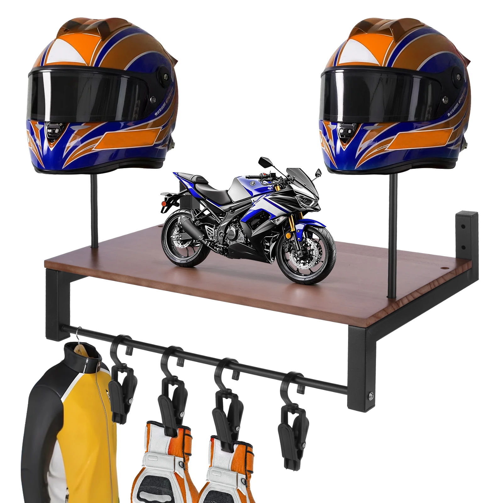 Motorcycle Helmet Organizer Rack Wall Mount Shelf with 5 Hooks ...