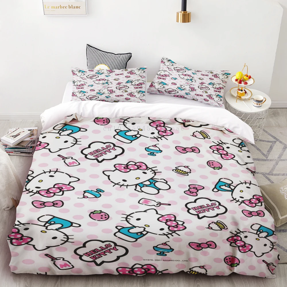Cartoon-Duvet-Cover-Hello-Kitty-Girl-Bedding-Set-Princess-Style-Bedroom ...