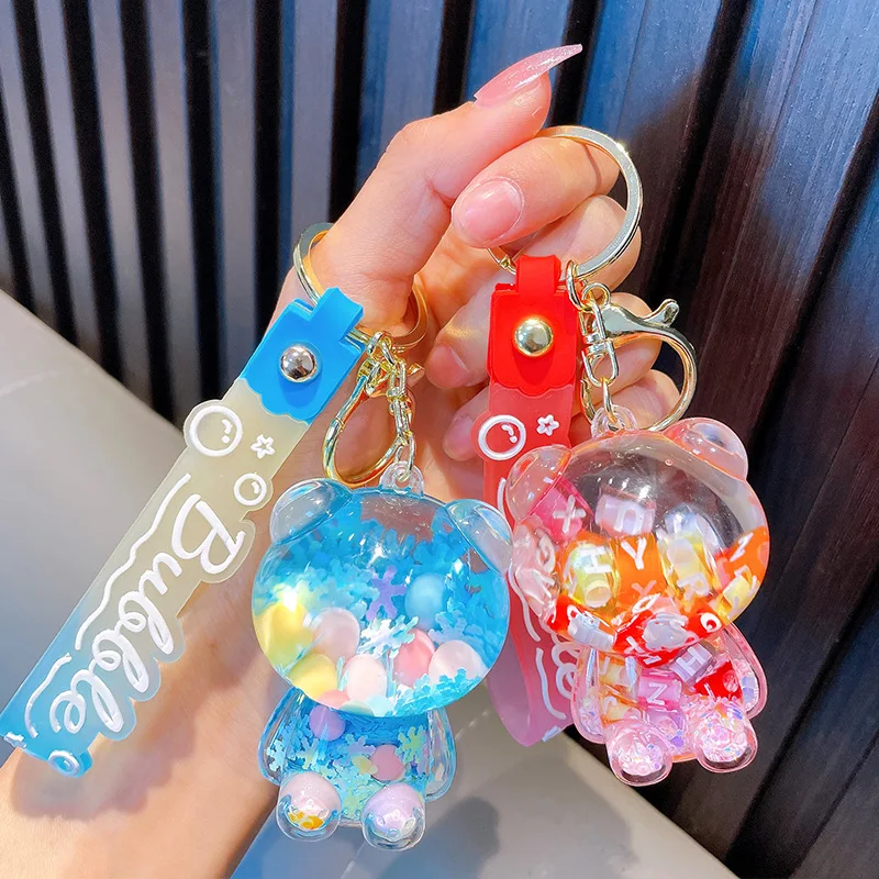 Creative-Jelly-Bean-Bear-Oil-Bottle-Liquid-Key-Chain-Floating-Snowflake ...
