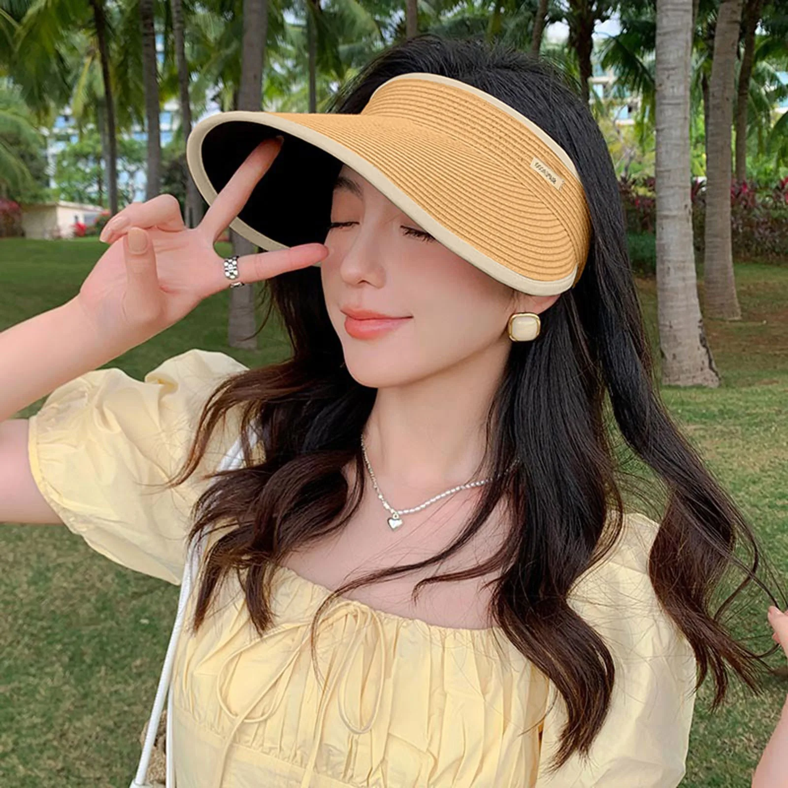 Straw-Hat-With-Retractable-Visor-Hat-Lady-Sun-Visor-Wide-Brim-Spring ...