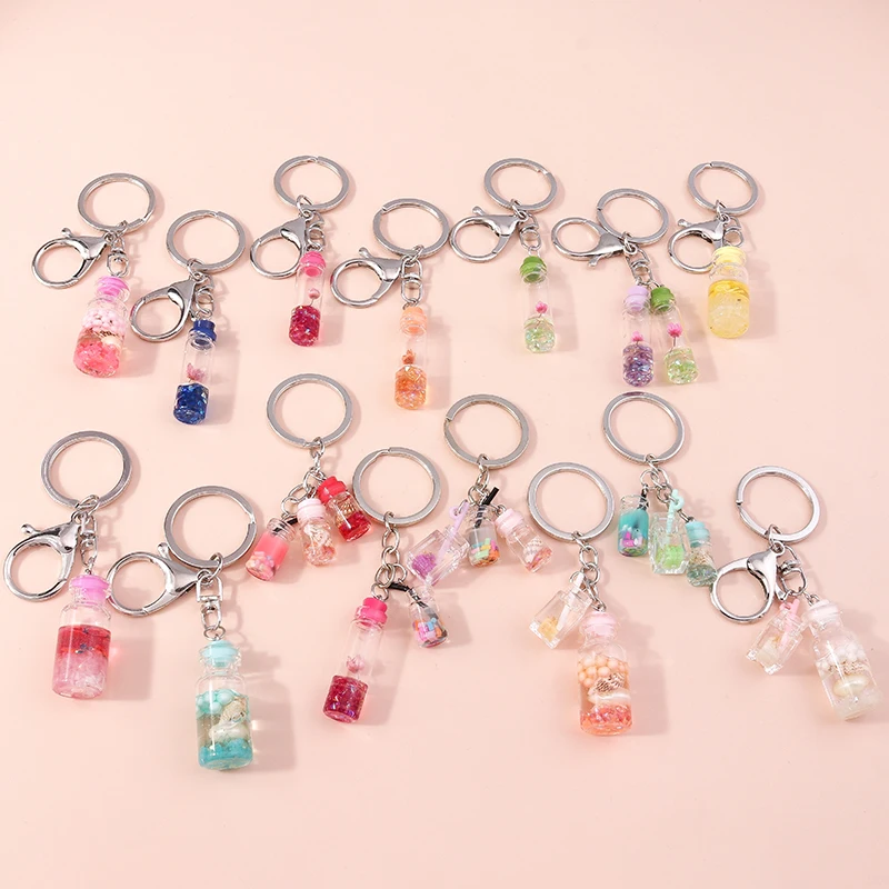 Pretty Flower Wishing Bottle Keychain Fruit Juice keyrings Pendant for ...
